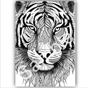 32 Tiger Zentangle Coloring Pages 8x11in 500 DPI PNG, Unlimited ...