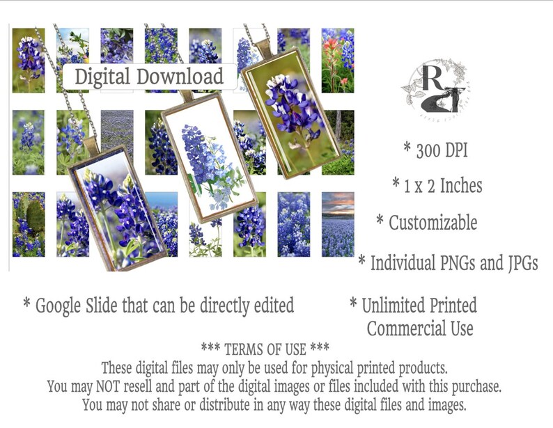 Bluebonnet Wildflower Art Clipart Digital Domino Pendants - Download ...