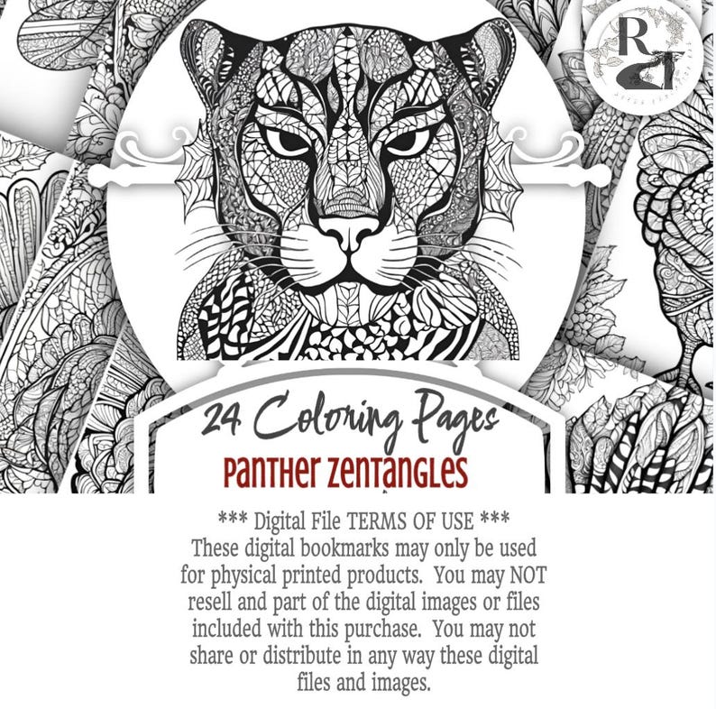 24 Panther Zentangle Coloring Pages 8x11in 500 DPI PNG, Unlimited ...