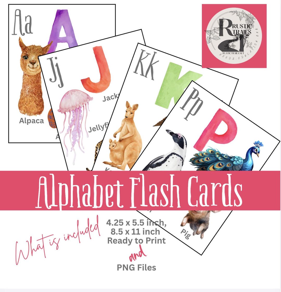 Printable ABC Animal Alphabet Flash Cards - Etsy UK
