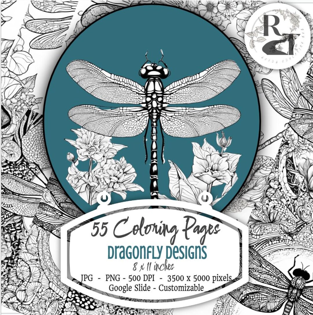 55 Dragonfly Zentangle Coloring Pages Version 2 8x11in 500 DPI PNG ...