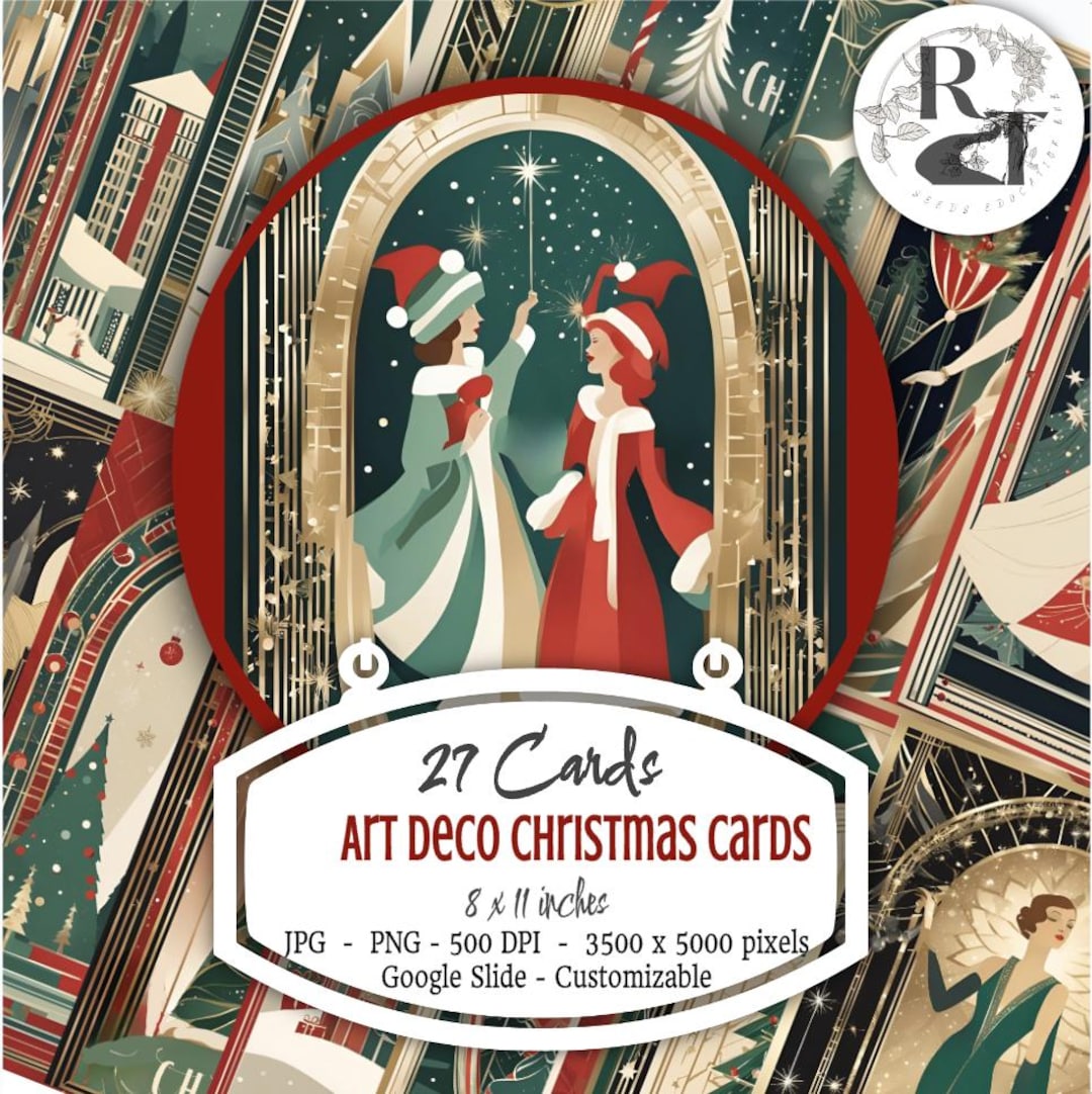Art Deco Christmas Cards to Design Your Own With Clipart 8 X 11in 500 ...