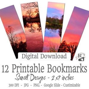 12 Beautiful Bookmarks - Sunset - Digital Download - 2x7 Inches, 300 ...