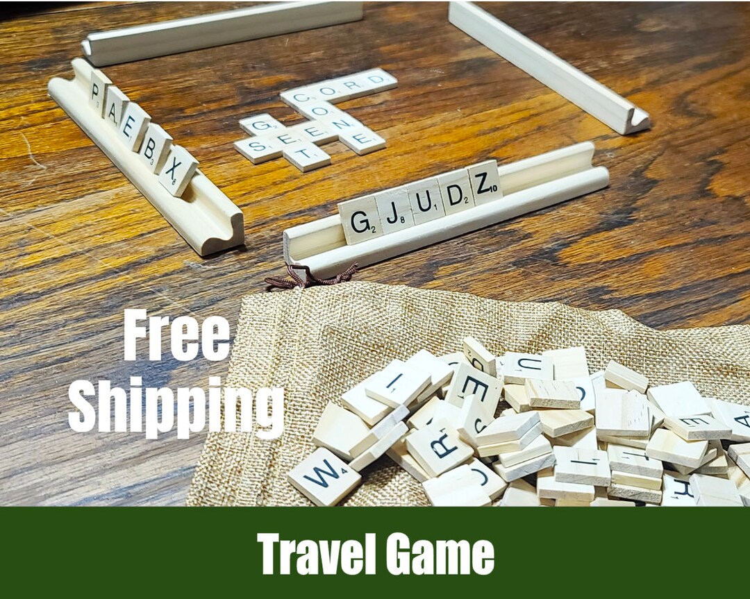 Travel Scrabble Type Game With Wood Letter Tiles - With Burlap Bag and ...