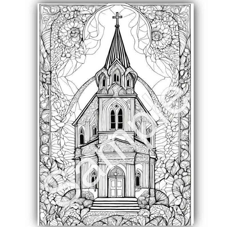 33 Church Building Zentangle Coloring Pages 8x11in 500DPI, Scrapbook ...