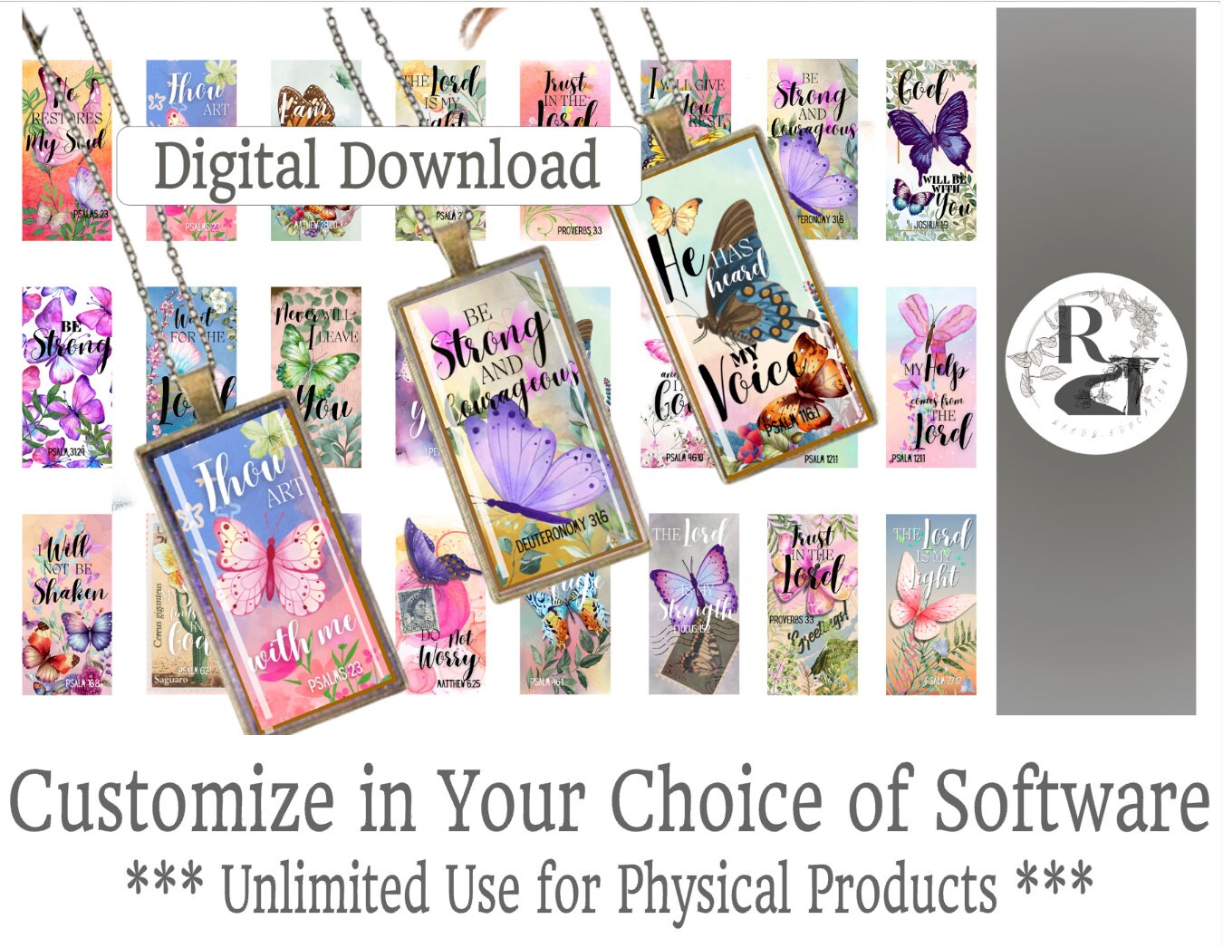 Butterfly Bible Verses Digital Domino Designs Pendants - Download Print ...