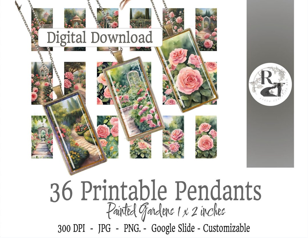 Painted Garden Digital Domino Designs Pendants - Download Print 1x2 ...