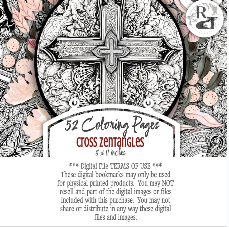 52 Cross Crucifix Zentangle Adult Coloring Pages 8x11in 500DPI ...
