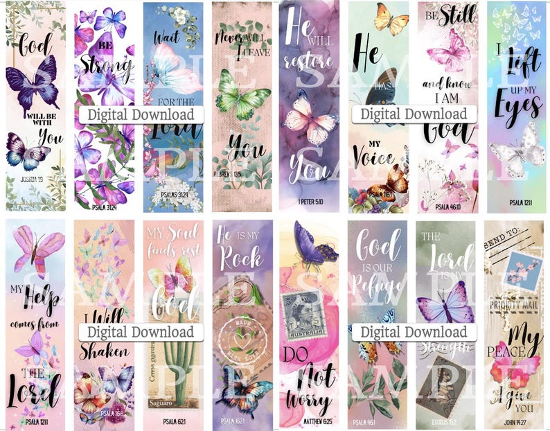 37 Scripture Butterfly Bookmarks - Digital Download - 2x7 Inches 300 ...