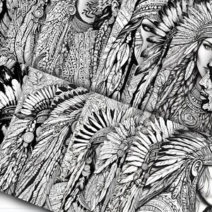 53 Native American Zentangle Coloring Page 8x11in 500 DPI PNG, Unlimited Physical Use, Scrapbook ...