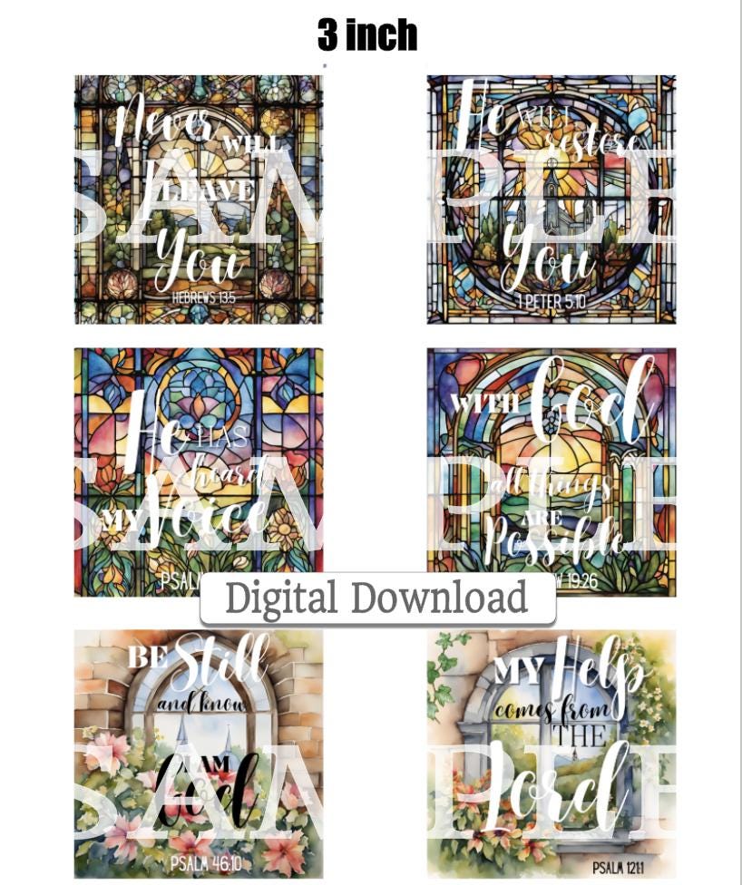 Stained Glass Window Scene Pendants – Bible Verse Designs (digital ...