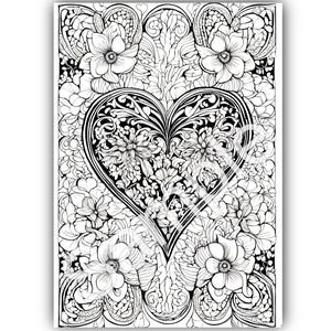 58 Heart Zentangle Mandala Coloring Pages 8x11in 500 DPI PNG, Scrapbook ...