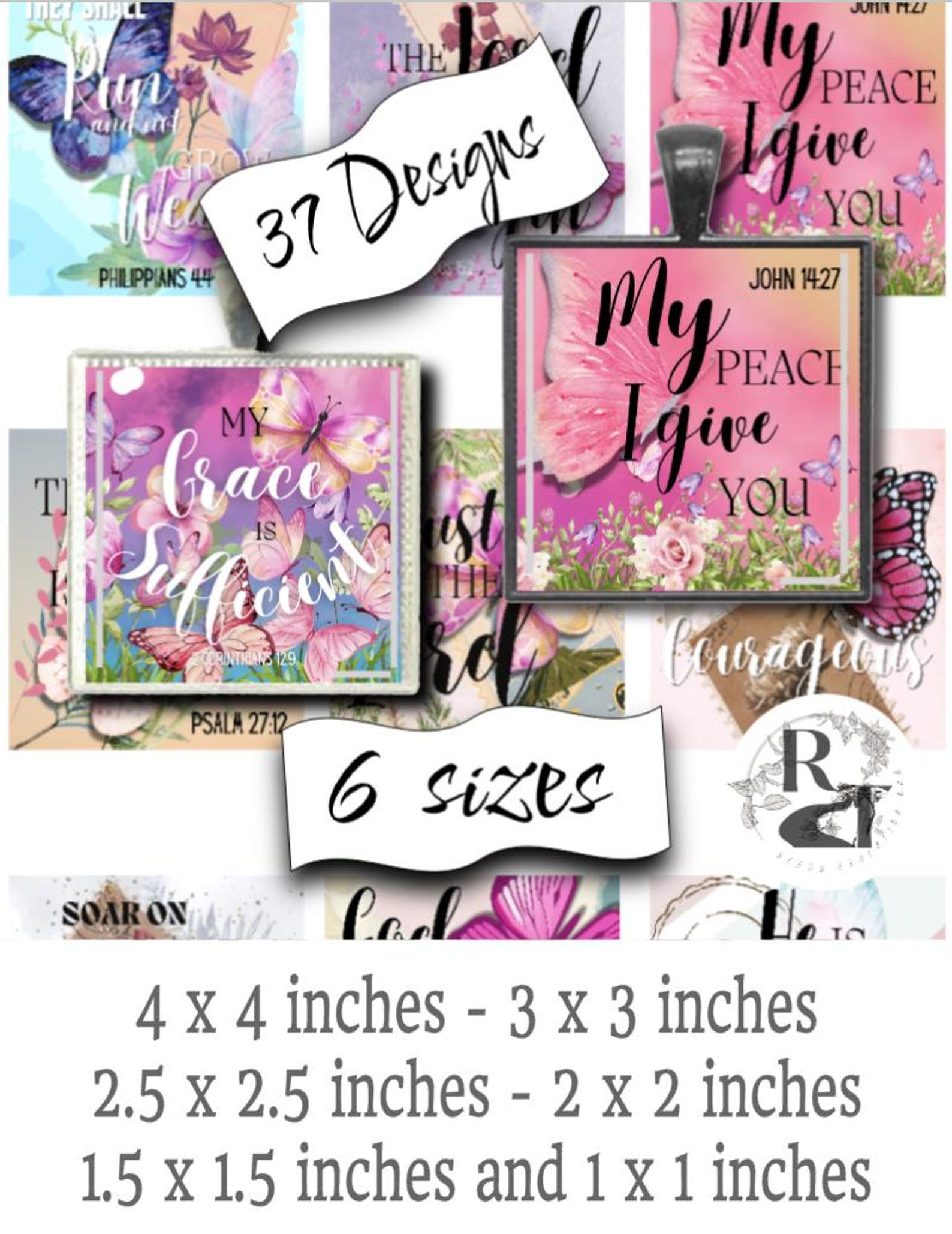 37 Bible Verse Butterfly Square Designs Pendants - 6 Sizes 300 DPI ...