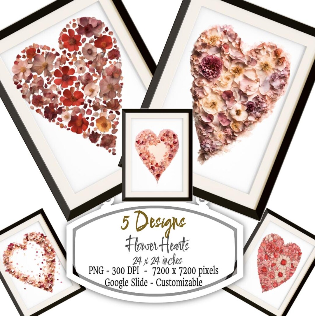 Flower Art Heart Designs V6 - 24x24 in - Download 300 DPI PNG ...