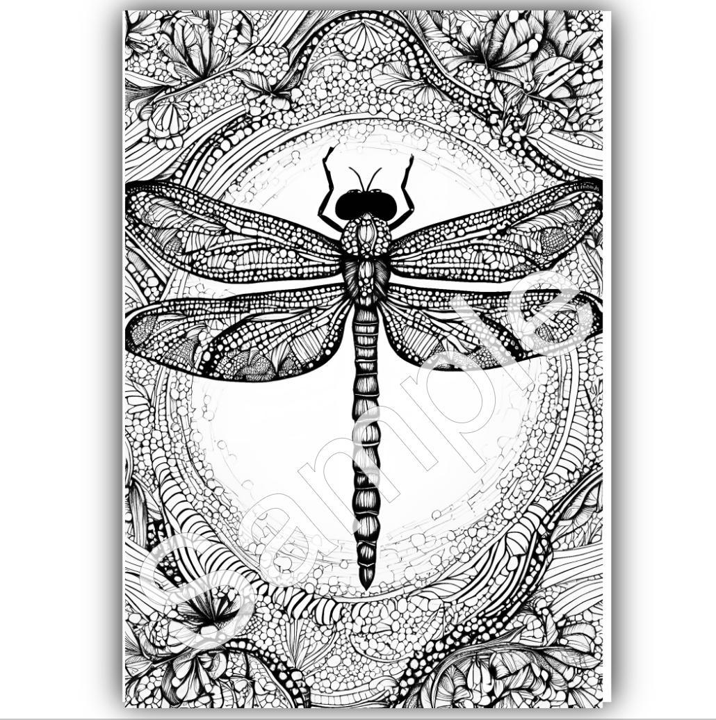 55 Dragonfly Zentangle Coloring Pages Version 2 8x11in 500 DPI PNG ...