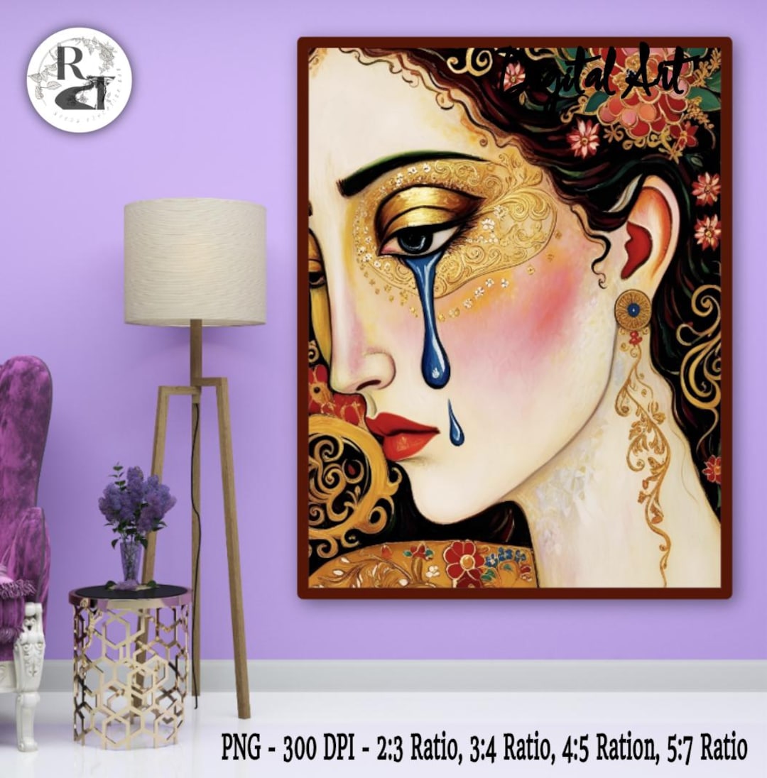 Woman Crying in the Style of Klimt Art Painting Living Room, Hall ...