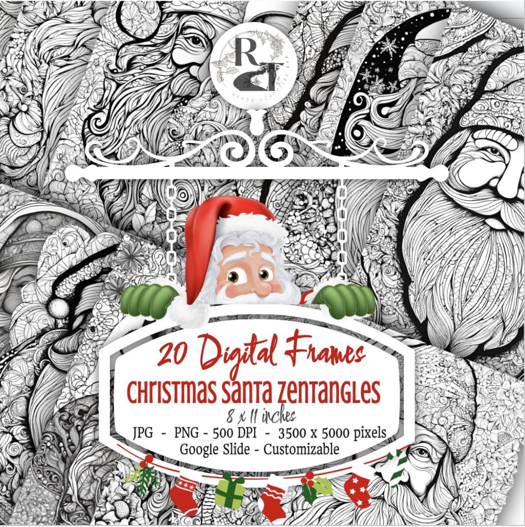 22 Christmas Holidays Santa Adult Zentangle Coloring Pages 8 X 11 in ...