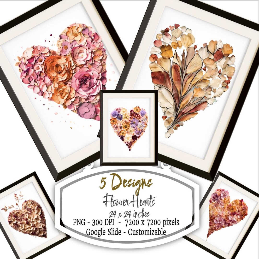Flower Art Heart Designs V4 - 24x24 in - Download 300 DPI PNG ...