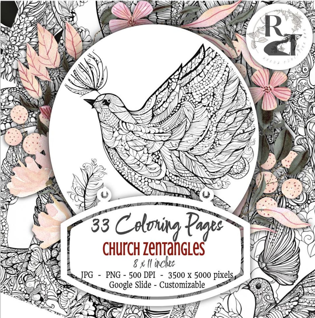 33 Dove Bird Zentangle Coloring Pages 8x11in 500 DPI PNG, Unlimited ...