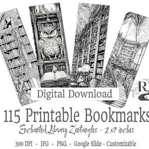 115 Enchanted Library Zentangle Bookmarks - Digital Download - 2x7 ...