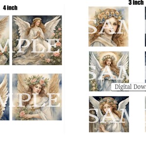 24 Watercolor Victorian Angels Square Design Pendants - 6 Sizes ...
