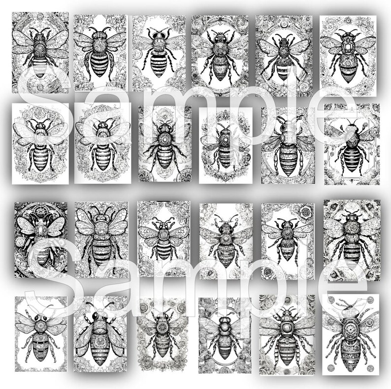 36 Steampunk Bee Zentangle Coloring Book 8x11in 500 DPI PNG, Unlimited ...