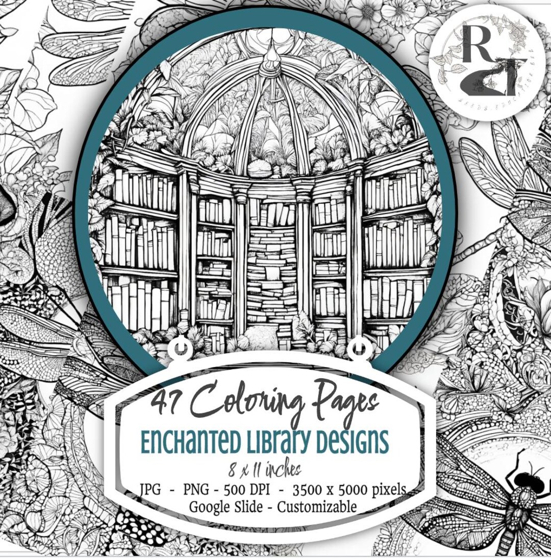47 Enchanted Library Zentangle Coloring Pages 8x11in 500 DPI PNG ...