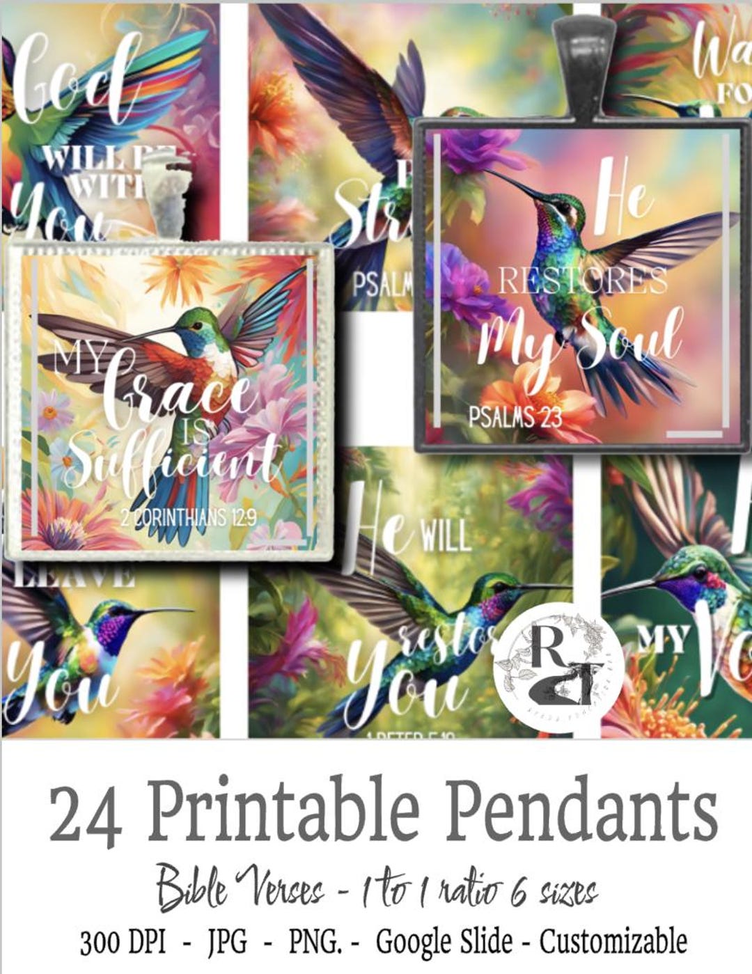 24 Hummingbird Bible Verse Square Designs Pendants - 6 Sizes 300DPI ...