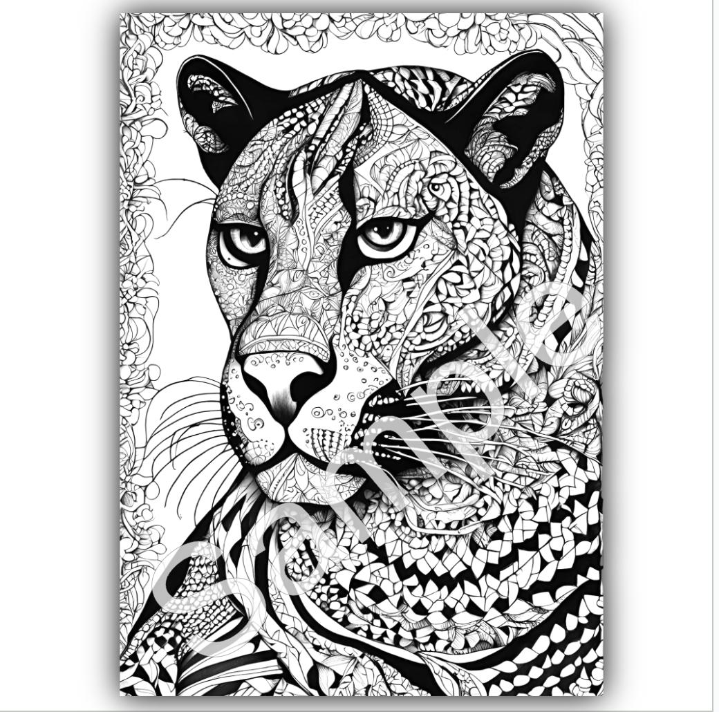24 Panther Zentangle Coloring Pages 8x11in 500 DPI PNG, Unlimited ...