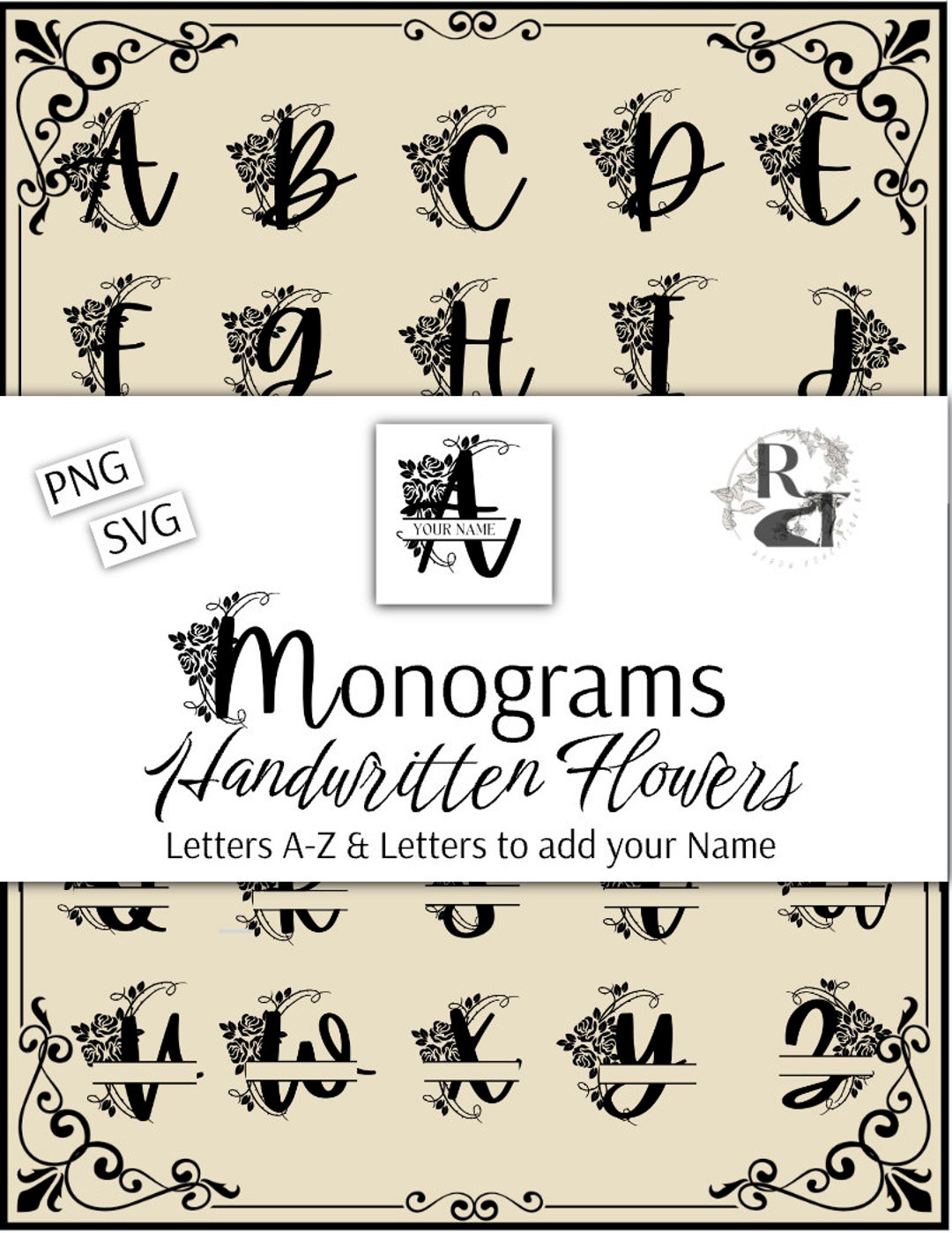 2 Sets of Handwritten Flower Monograms (52 Pieces) 2 - Customize Your ...