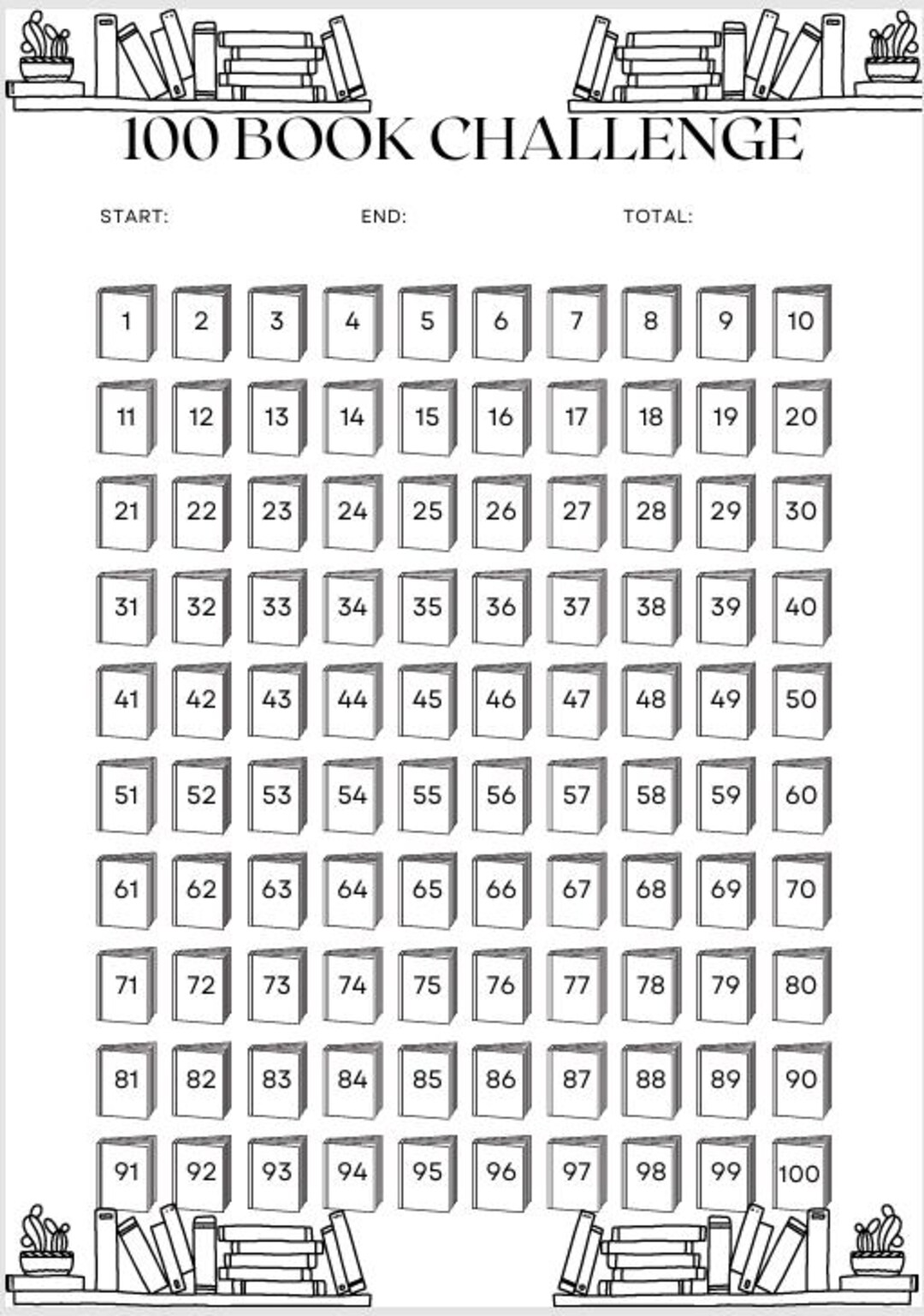 100 Reading Challenge Digital Download Pdf, Reading Tracker - Etsy