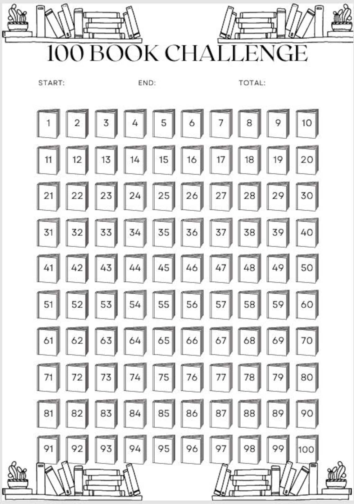 100 Reading Challenge Digital Download Pdf, Reading Tracker - Etsy