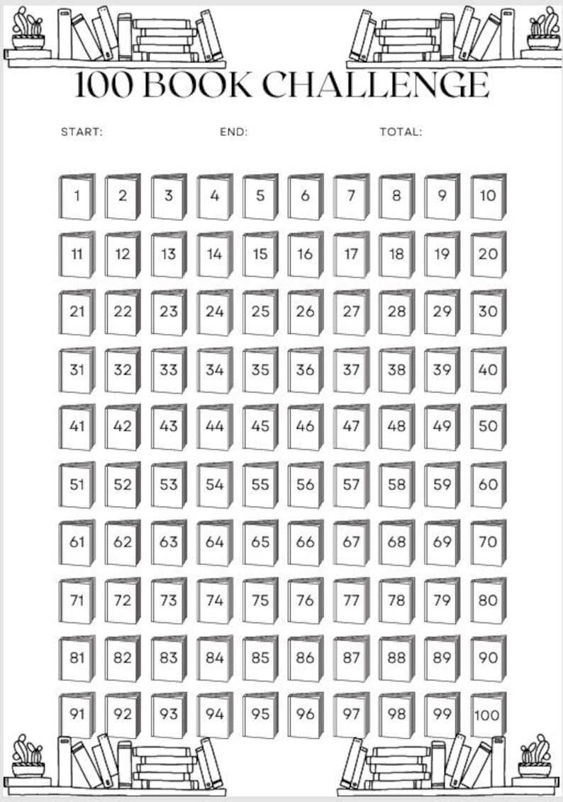 100 Reading Challenge Digital Download Pdf, Reading Tracker - Etsy