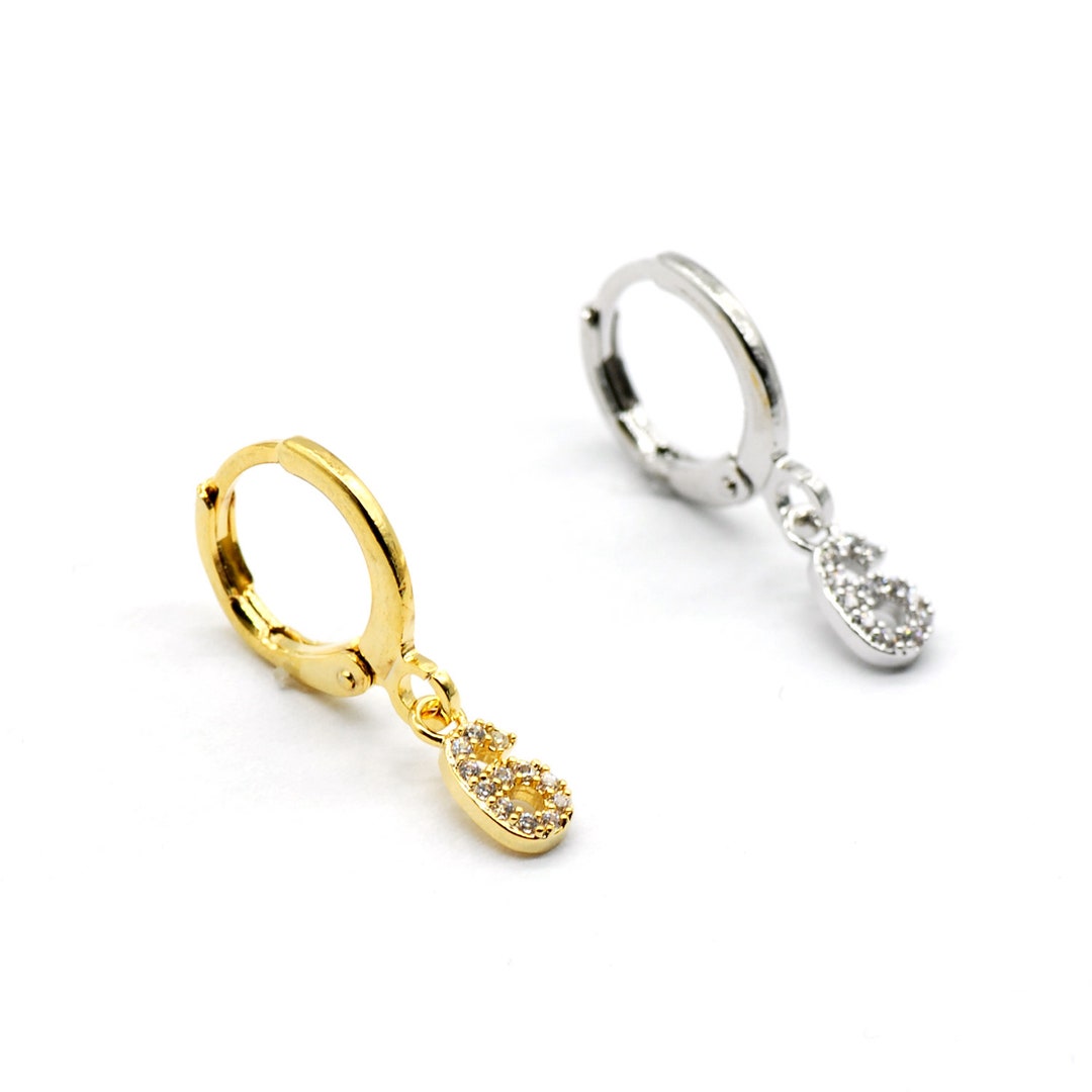 Cubic Zircon Number 6 Hoop Earrings, Cartilage Piercing, Stainless ...