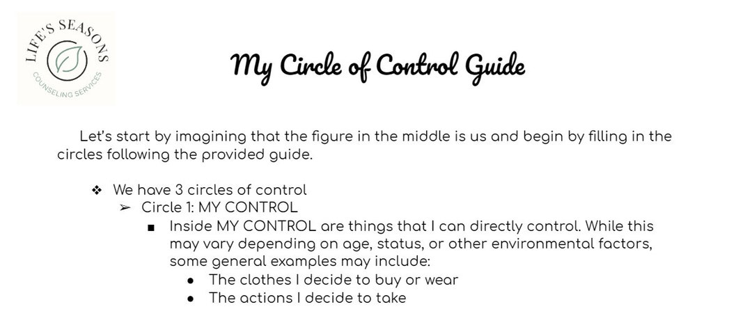 My Circles of Control - Etsy