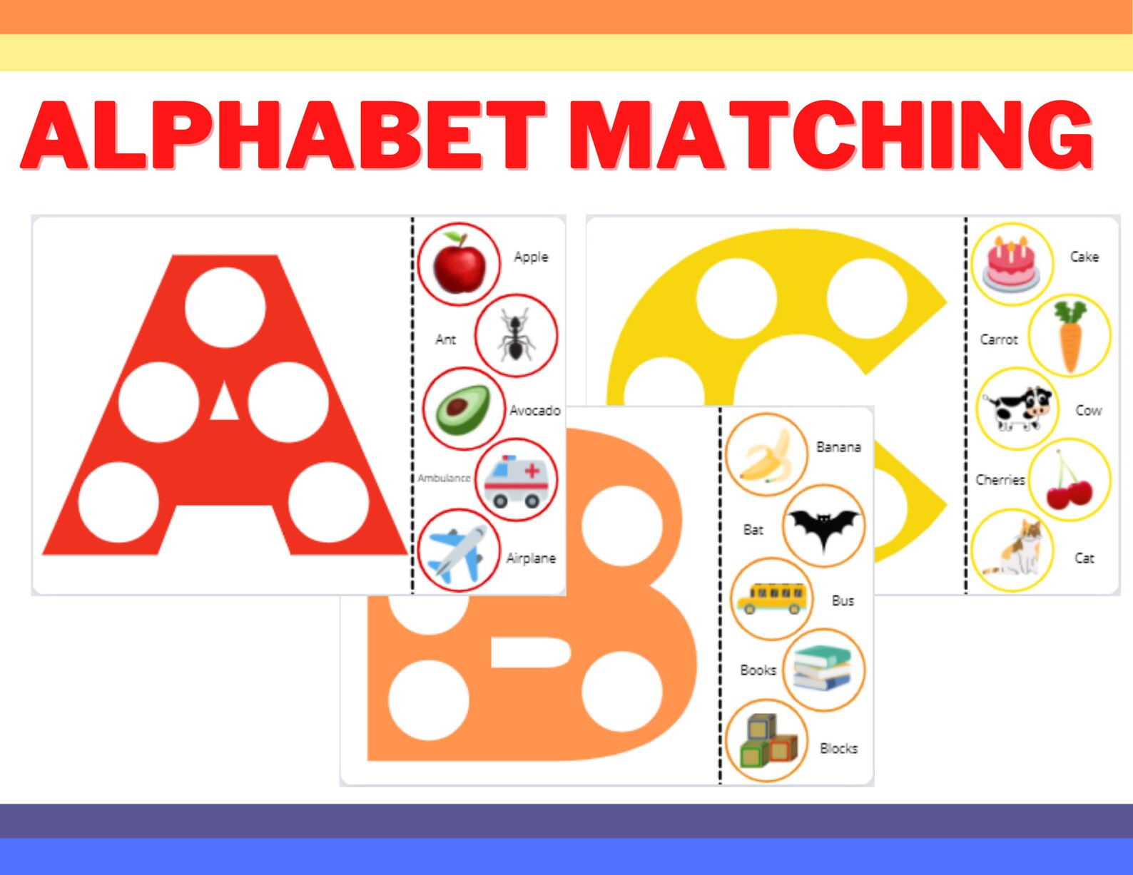 Toddler Alphabet Matching Activity Sorting Learning Busy Book Printable ...