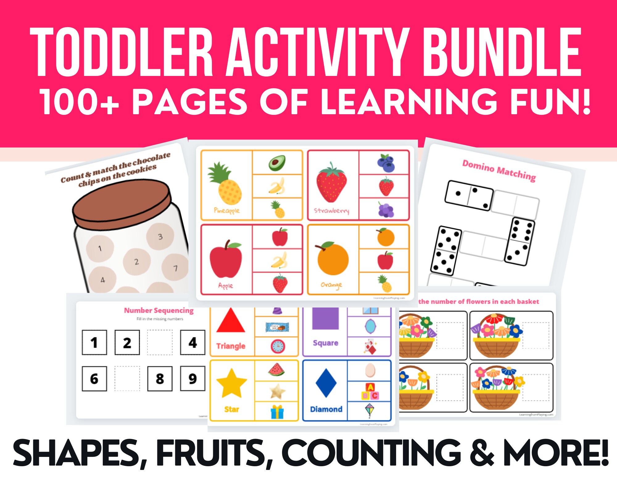 Toddler Learning Activities 100 Pages Counting, Shapes, Fruits & More ...