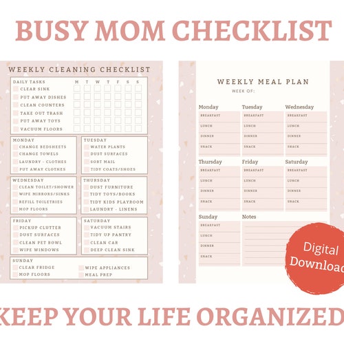 Busy Mom Planner Printable Checklist Organized Life - Etsy