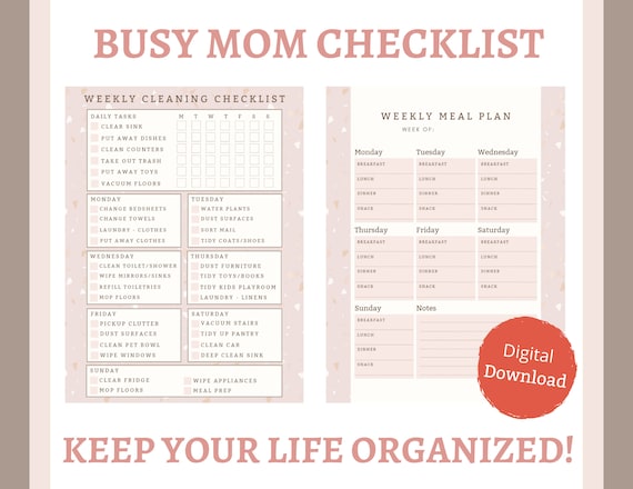 Busy Mom Planner Printable Checklist Organized Life | Etsy