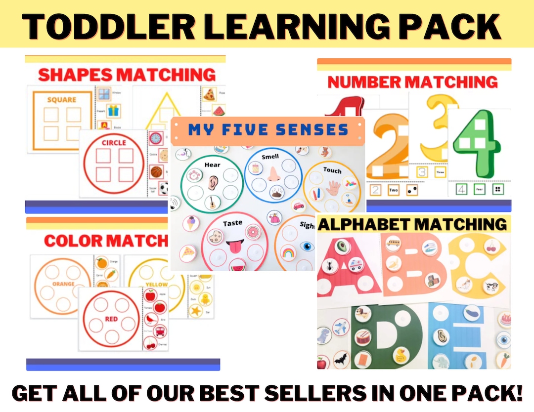 Toddler Learning Pack Matching Activity - Five Senses, Numbers, Colors ...