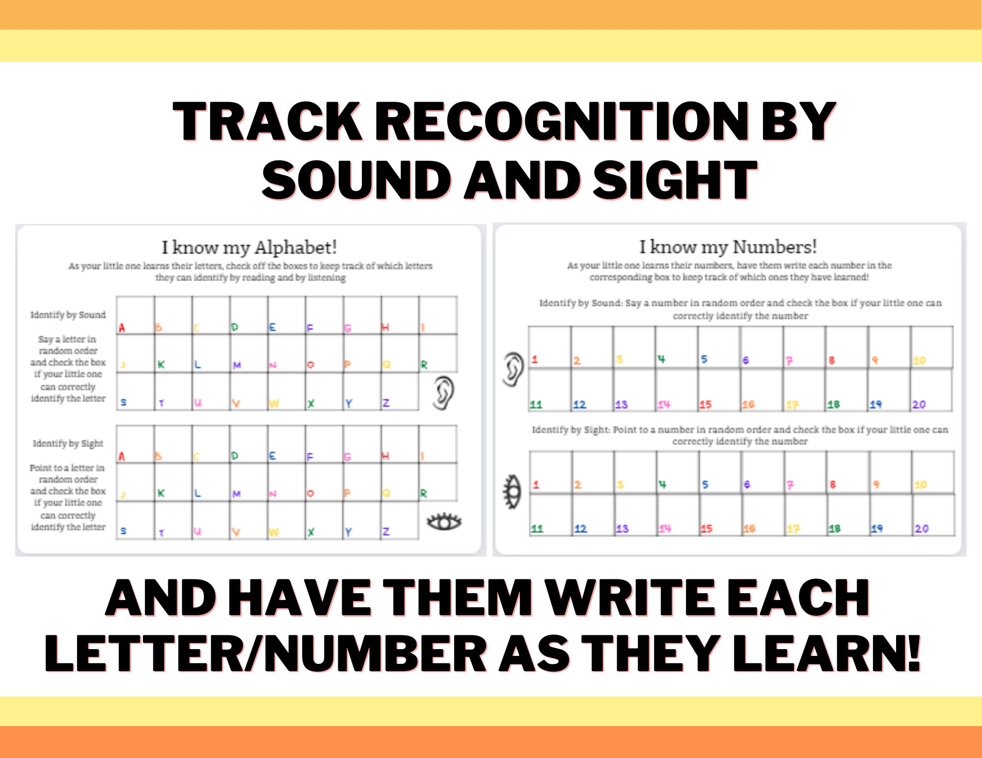 Toddler Alphabet Number Tracker Simple Progress Tracker Learning ...