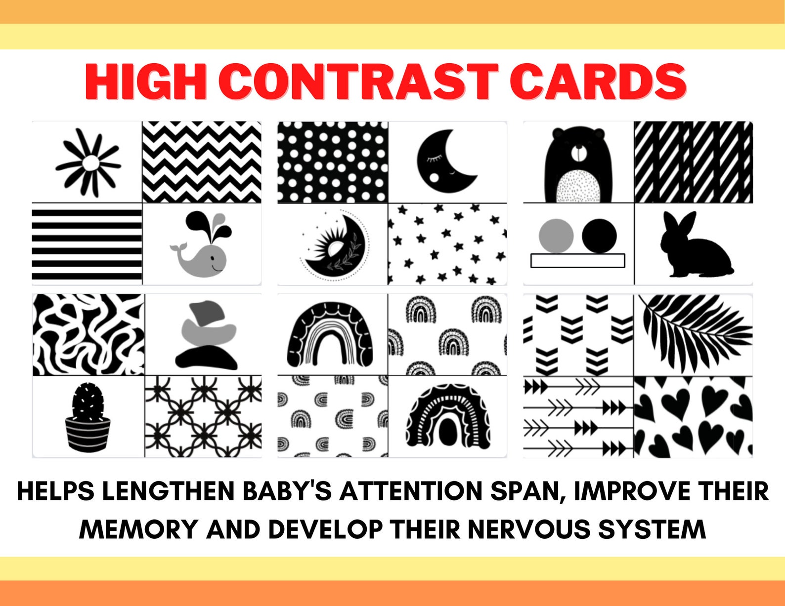 Baby High Contrast Cards Newborn Learning Visual - Etsy