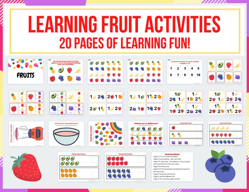 Toddler Learning Fruit Activities Toddler Busy Book Toddler Printable ...