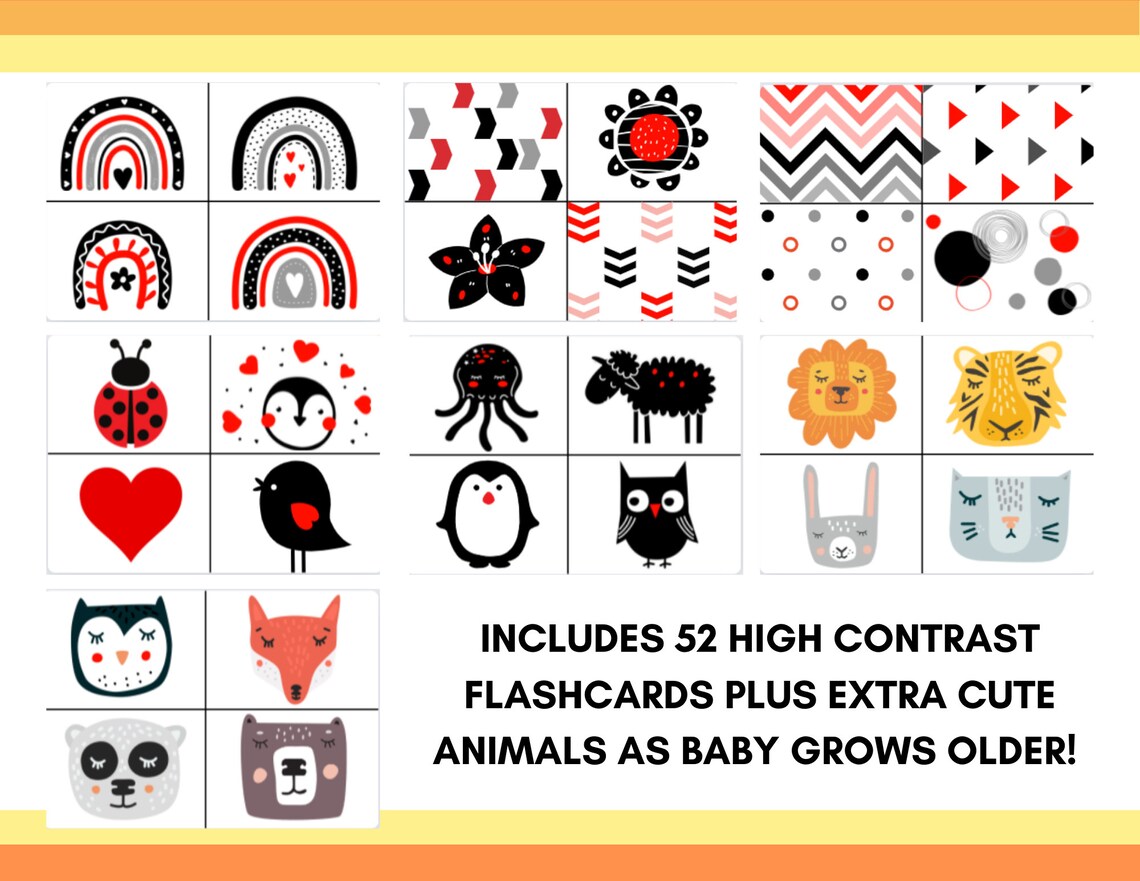 Baby High Contrast Cards Newborn Learning Visual - Etsy