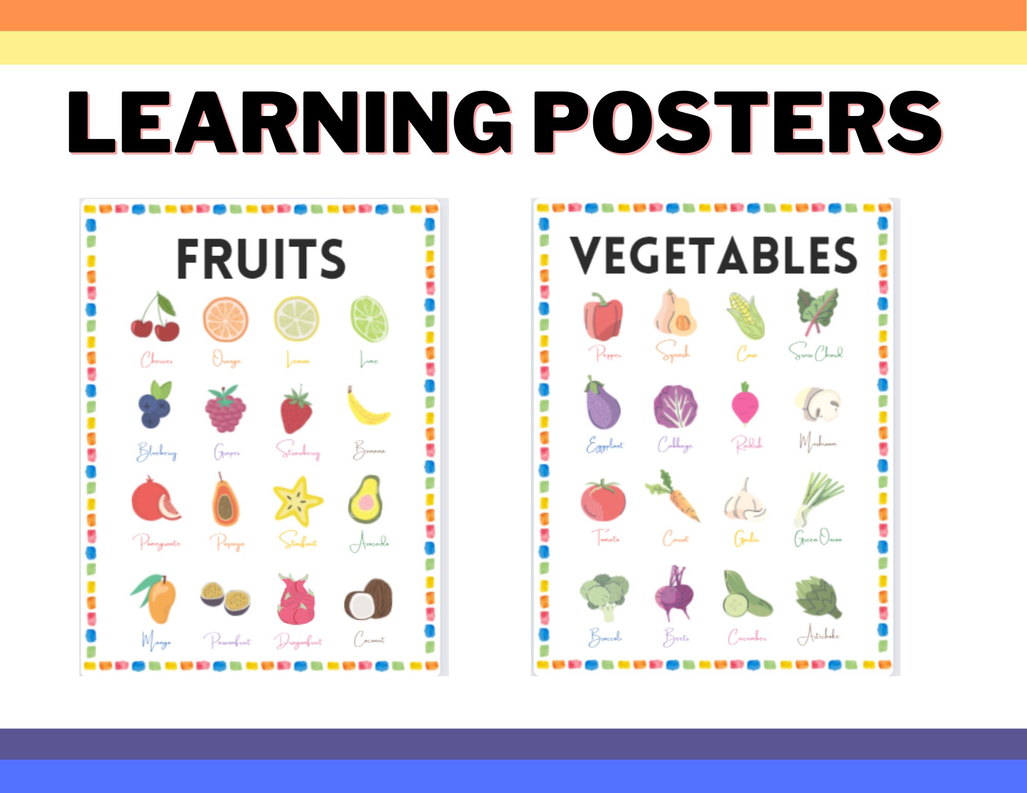 Toddler Learning Posters Vegetable Fruits Nature Colors Printable Pages ...