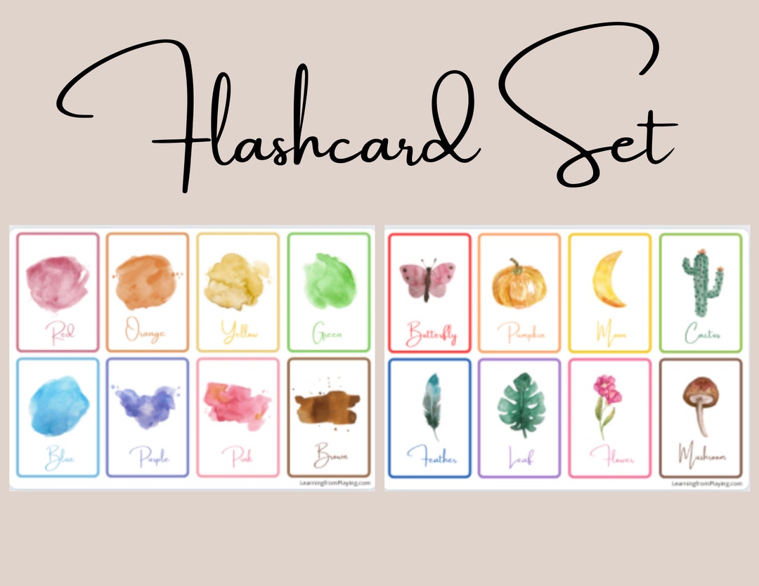 Toddler Flashcard Set of 4 - Nature Inspired - Watercolor - Beautiful ...