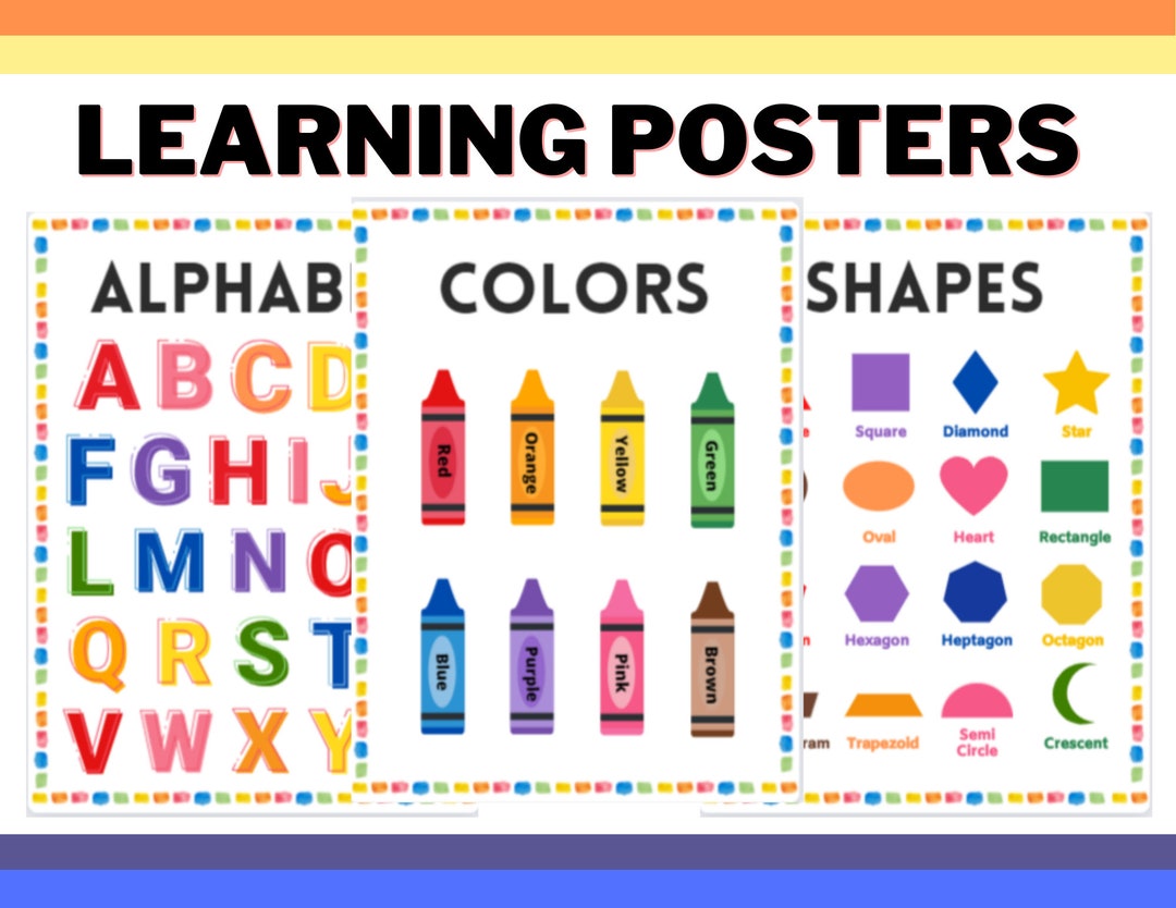 Toddler Learning Posters - Colors Shapes Alphabet Number - Printable ...