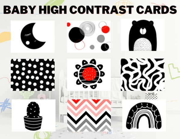 120 High Contrast Baby Cards Bundle Printable Montessori Black and ...