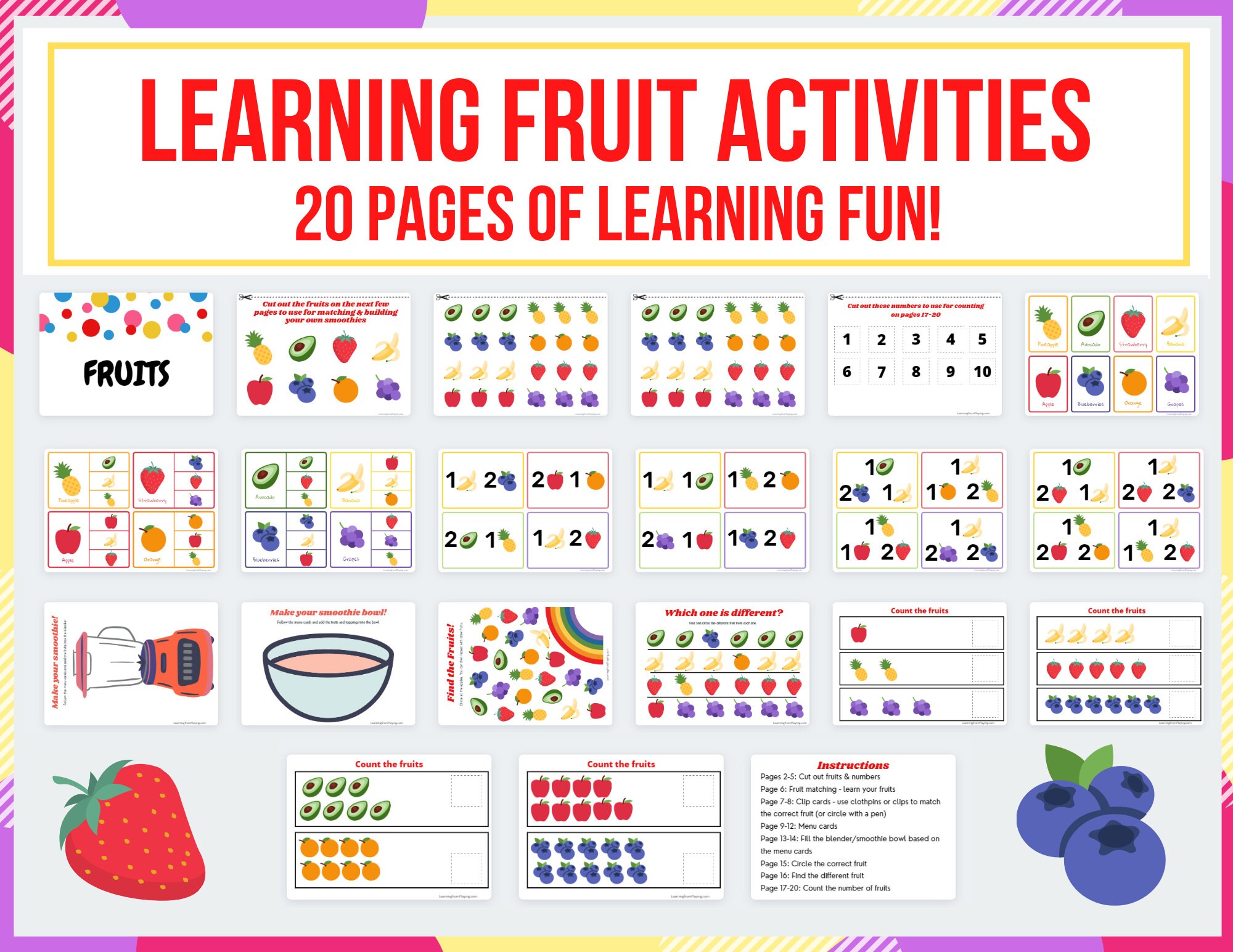 Preschool Toddler Fruit Activities Busy Book Preschool Printable Binder ...