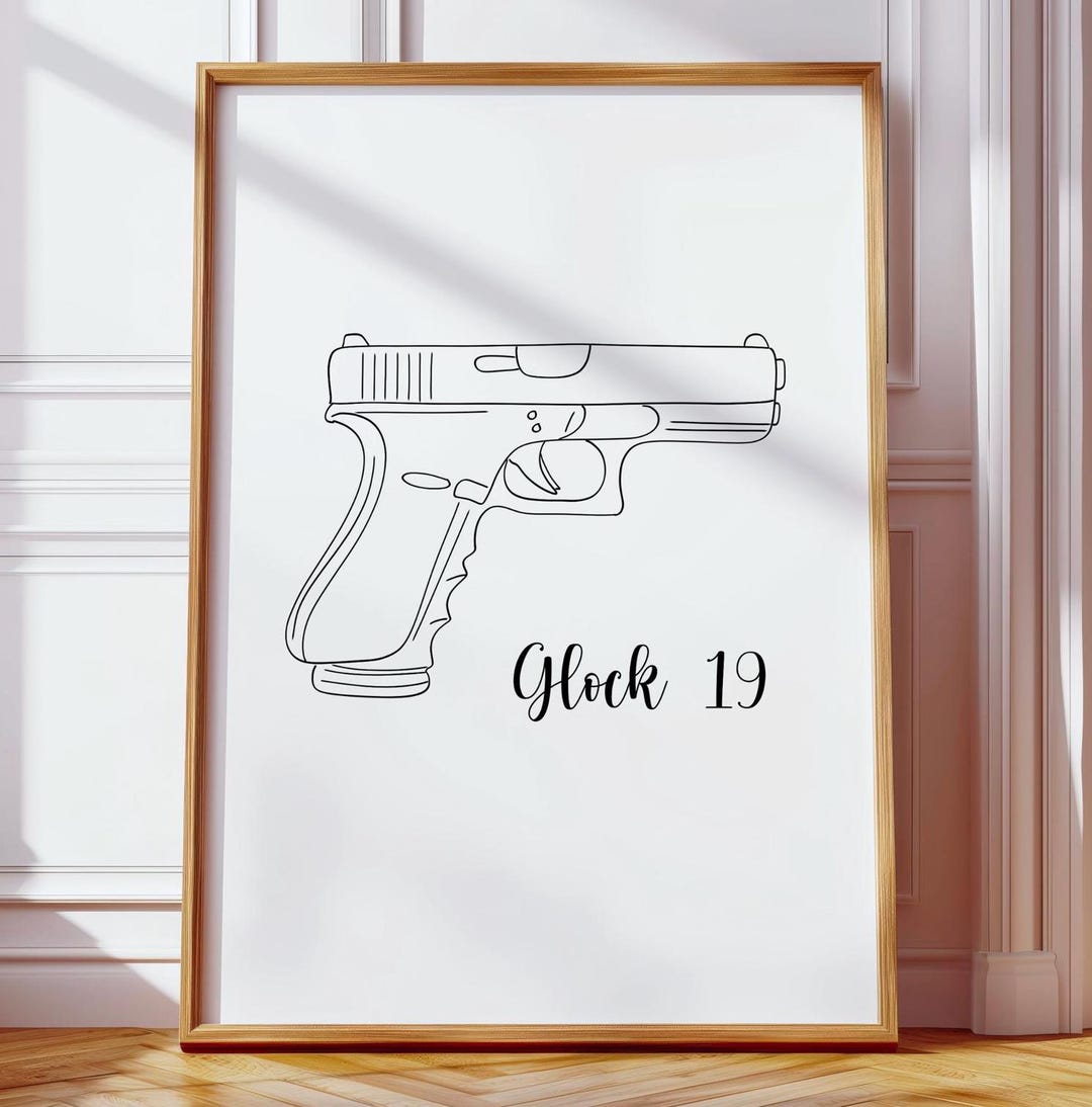 Gun Drawing Printable, Pistol Wall Art , Glock 19 Home Decor, Wall ...